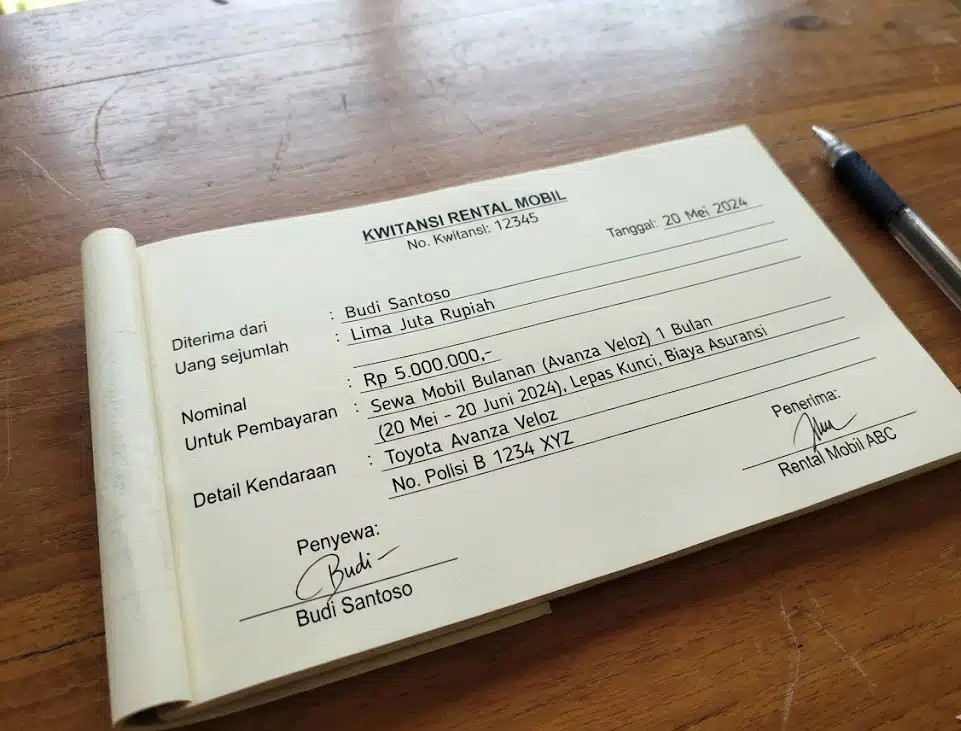 Contoh Kwitansi Rental Mobil (Sewa): Template Kwitansi Kosong Nota ...